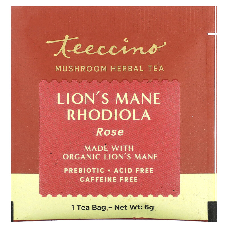 Teeccino, Mushroom Herbal Tea, Lion's Mane Rhodiola, Rose, Caffeine ...