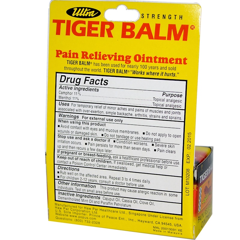 Tiger Balm, Ultra Strength Pain Relieving Ointment, Non-Staining, 0.63 ...