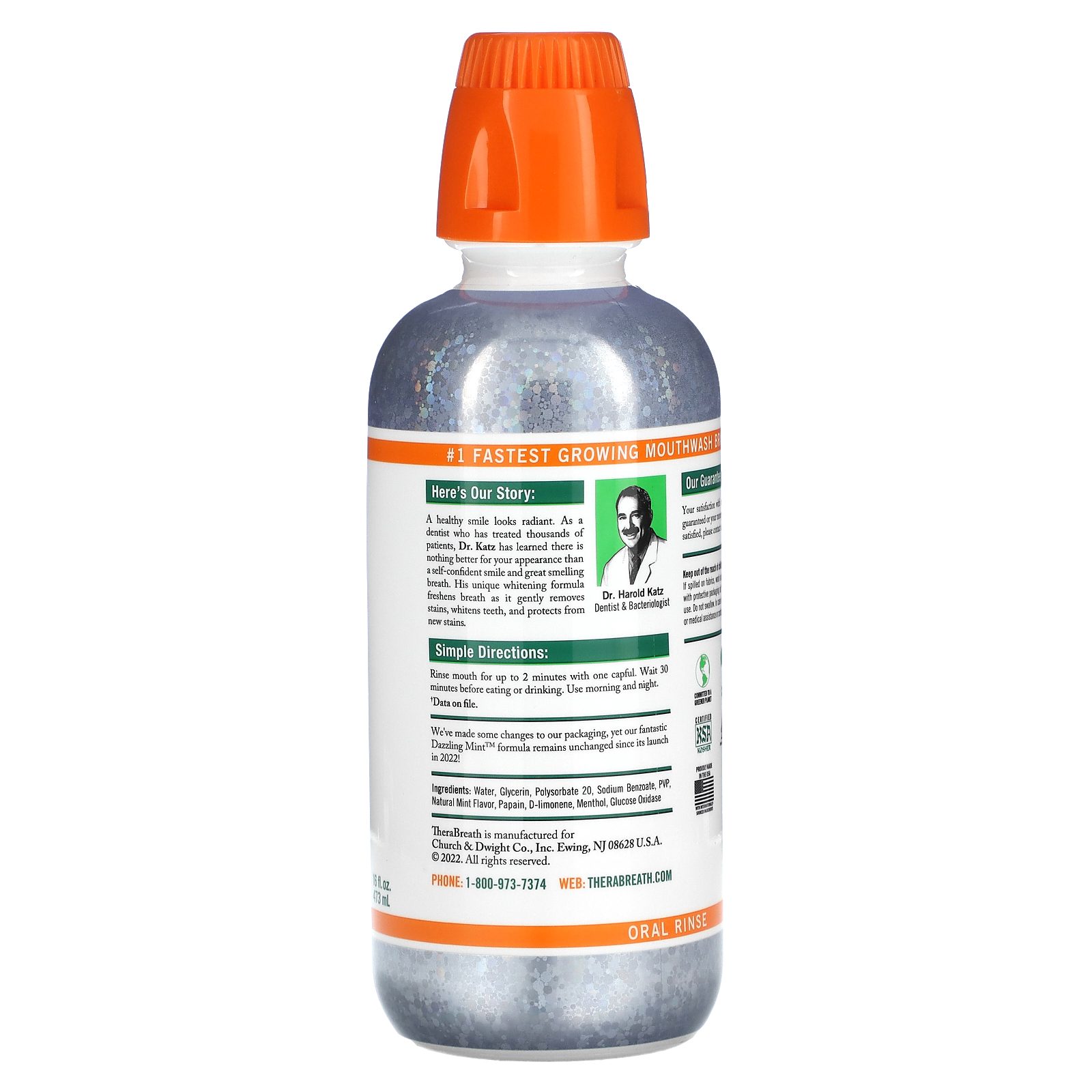 TheraBreath, Whitening Fresh Breath Oral Rinse, Dazzling Mint, 16 fl oz ...