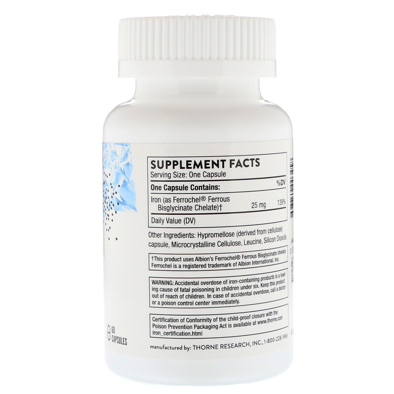 Thorne Research, Iron Bisglycinate, 60 Capsules - iHerb