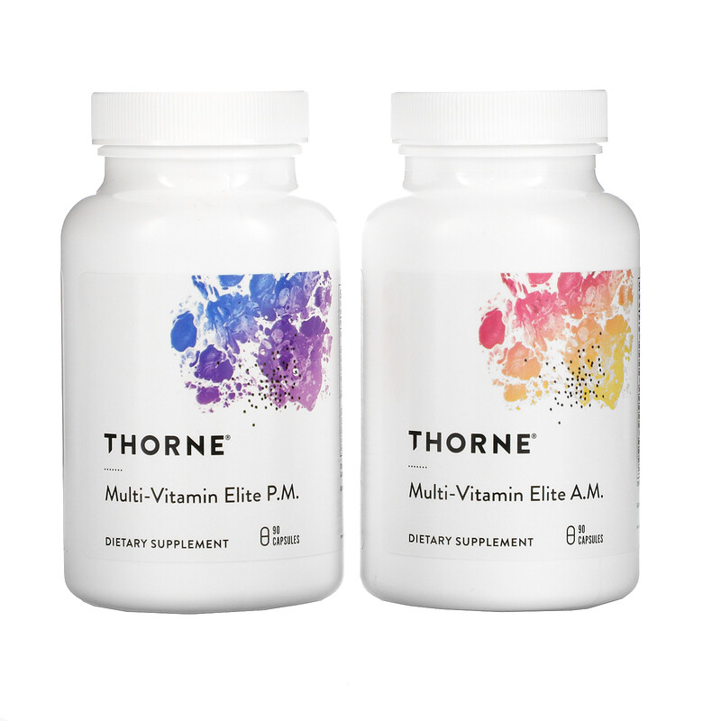 Thorne Research, Multi-Vitamin Elite, A.M. & P.M., 2 Bottles, 90 ...
