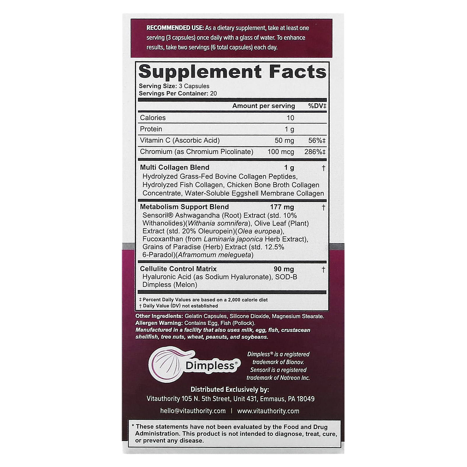 Vitauthority, Multi Collagen Burn, 60 Capsules