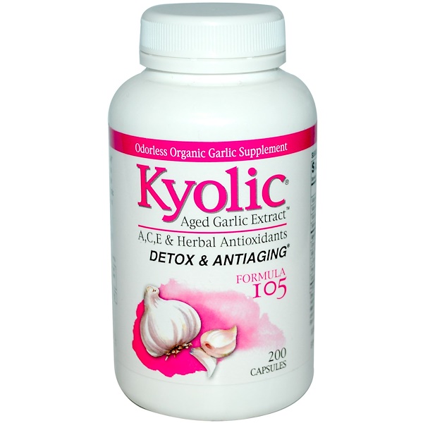 Kyolic, Aged Garlic Extract, Detox & Anti-Aging, Formula 105, 200 ...