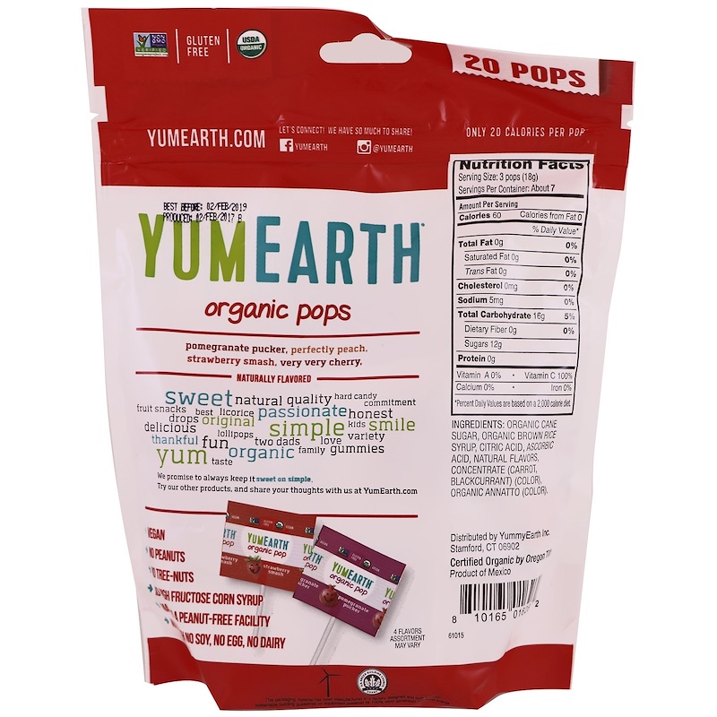 YumEarth, Organic Pops, Assorted Flavors, 20 Pops, 4.2 oz (119.1 g ...